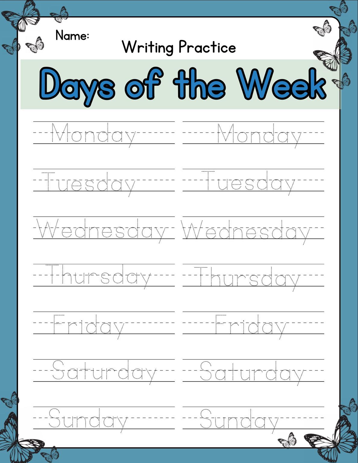 Preschool Tracing Worksheet | Days of the Week and Numbers - Etsy