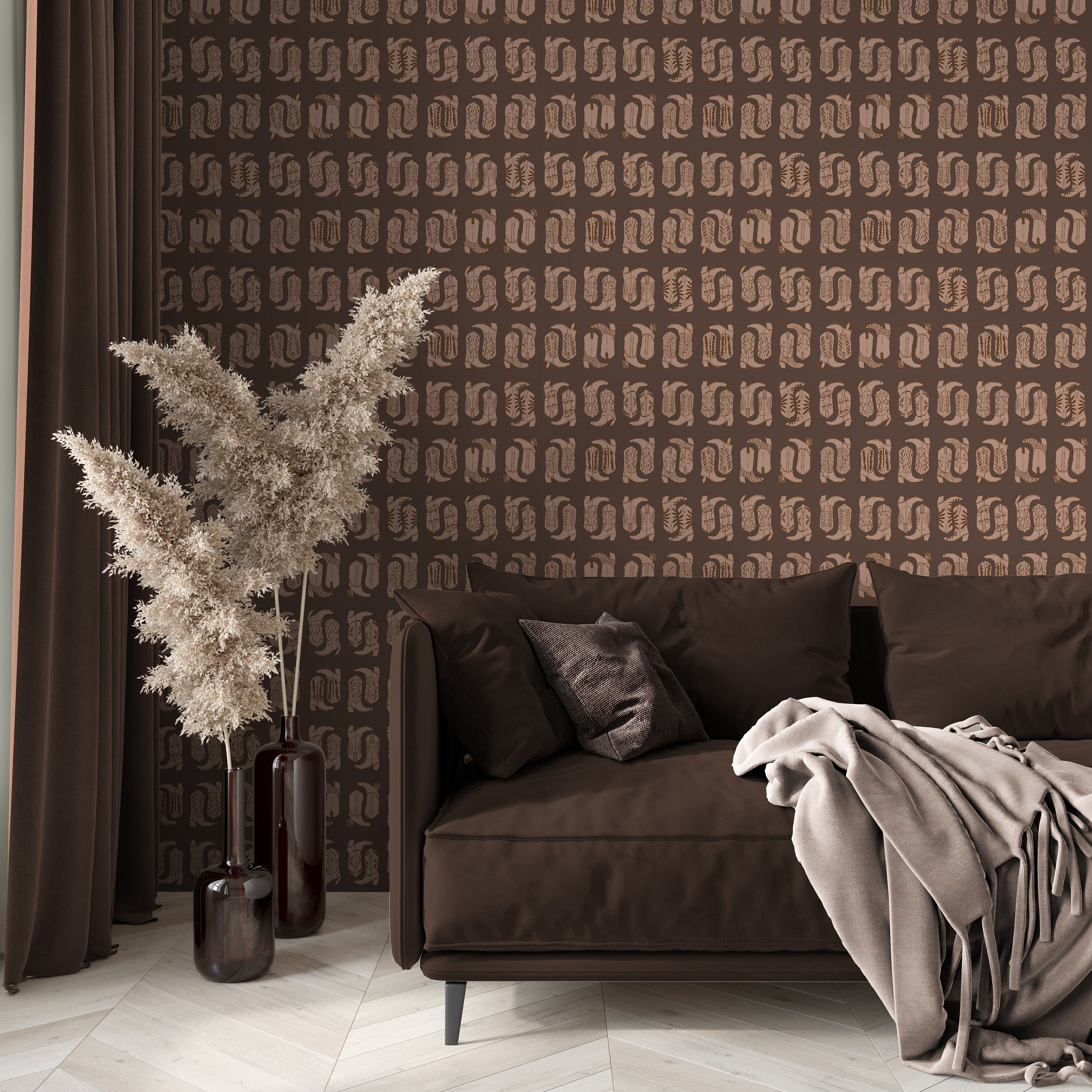 Cowgirl Boots Wallpaper: Brown Neutral Western Vintage Print Western ...