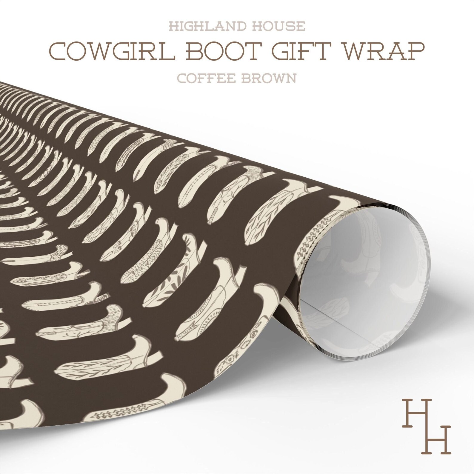 Cowgirl Boot Gift Wrap Paper Wrapping Paper Western Chic Beige Brown ...