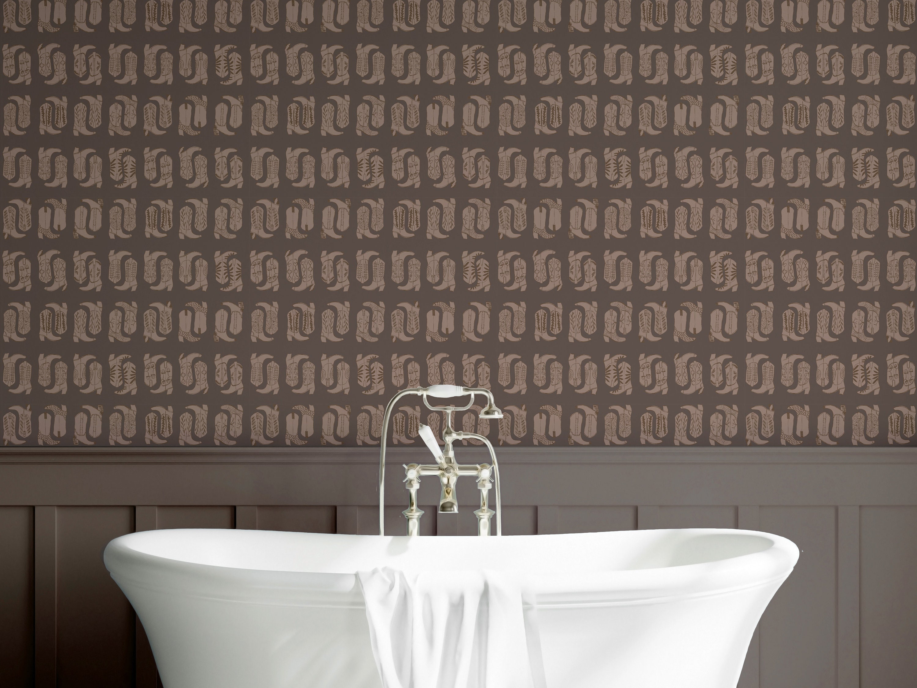 Cowgirl Boots Wallpaper: Brown Neutral Western Vintage Print Western ...