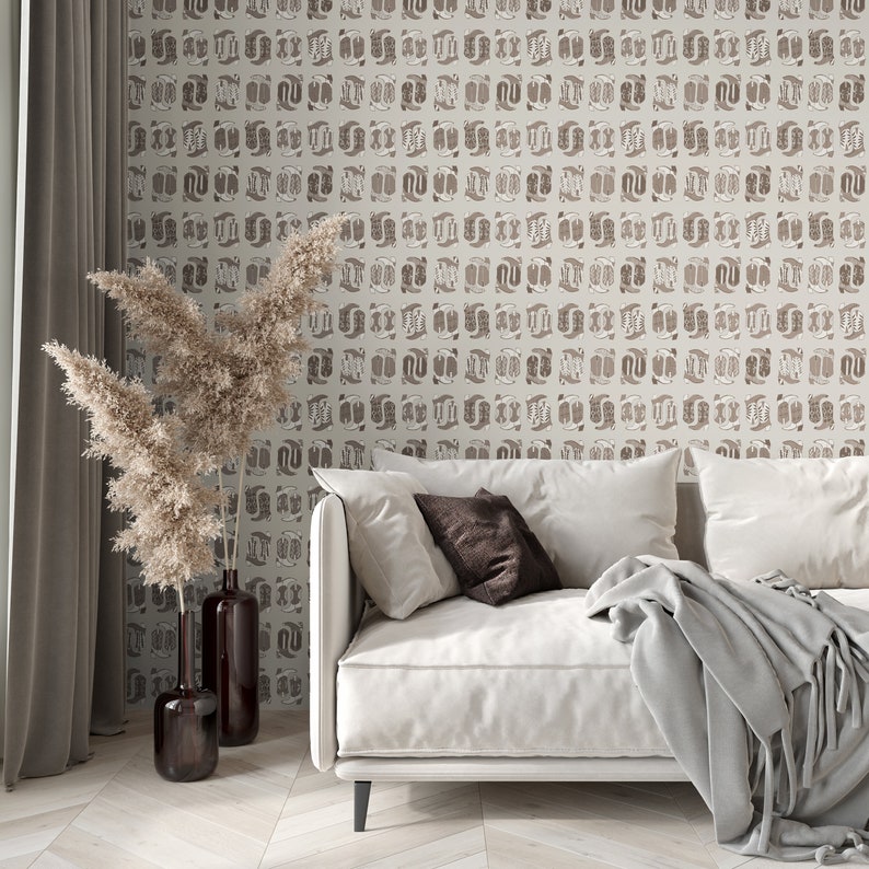 Cowgirl Boots Wallpaper: Beige Neutral Western Vintage Print Western ...