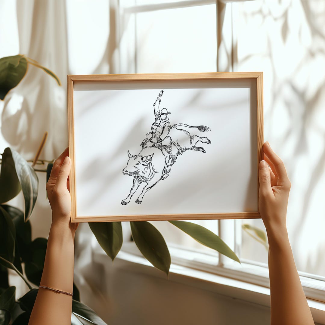 Art Print, Rodeo Bull Rider Sketch, Unique Wall Decor Western Decor ...