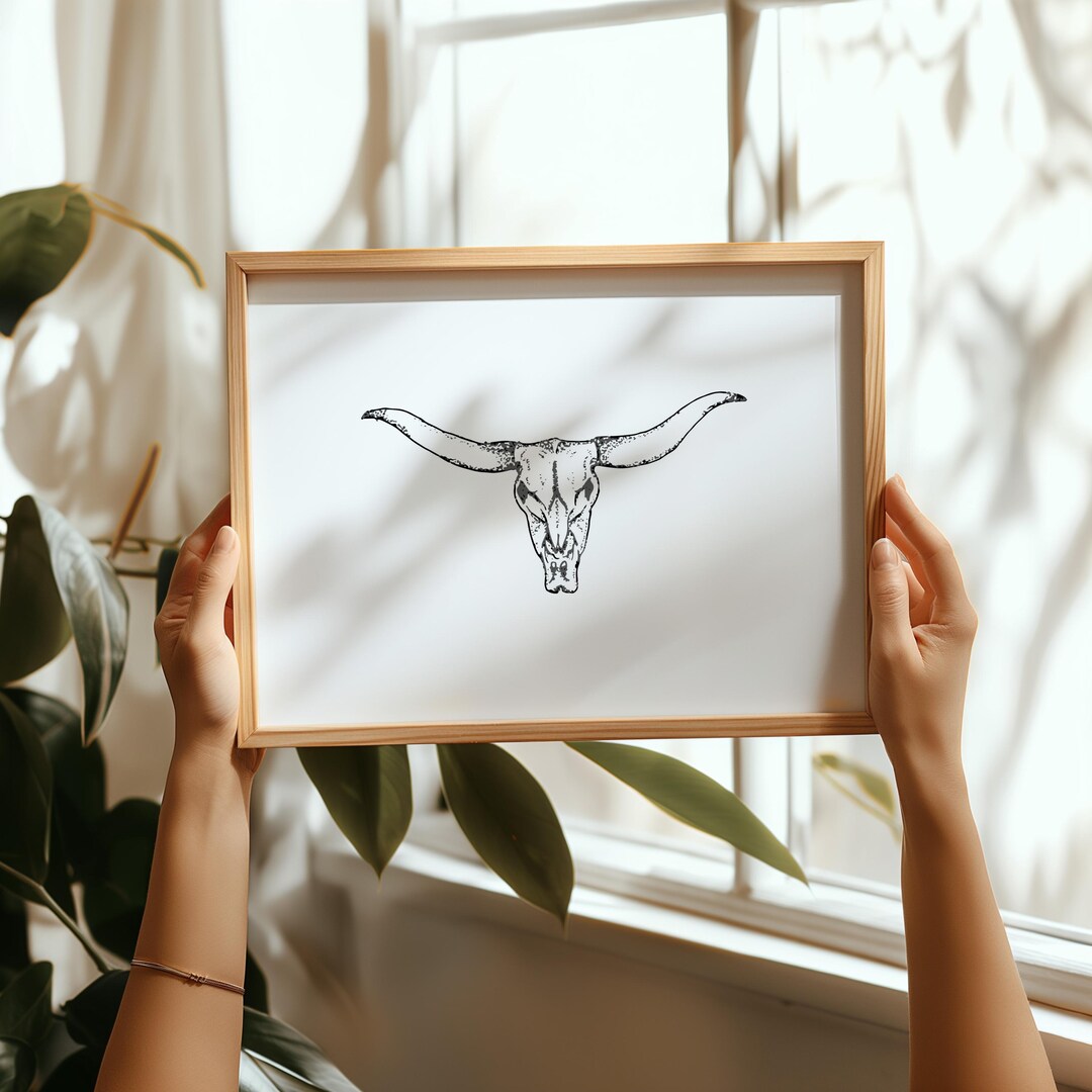 Art Print, Cow Skull Sketch, Poster for Unique Wall Decor Western Decor ...