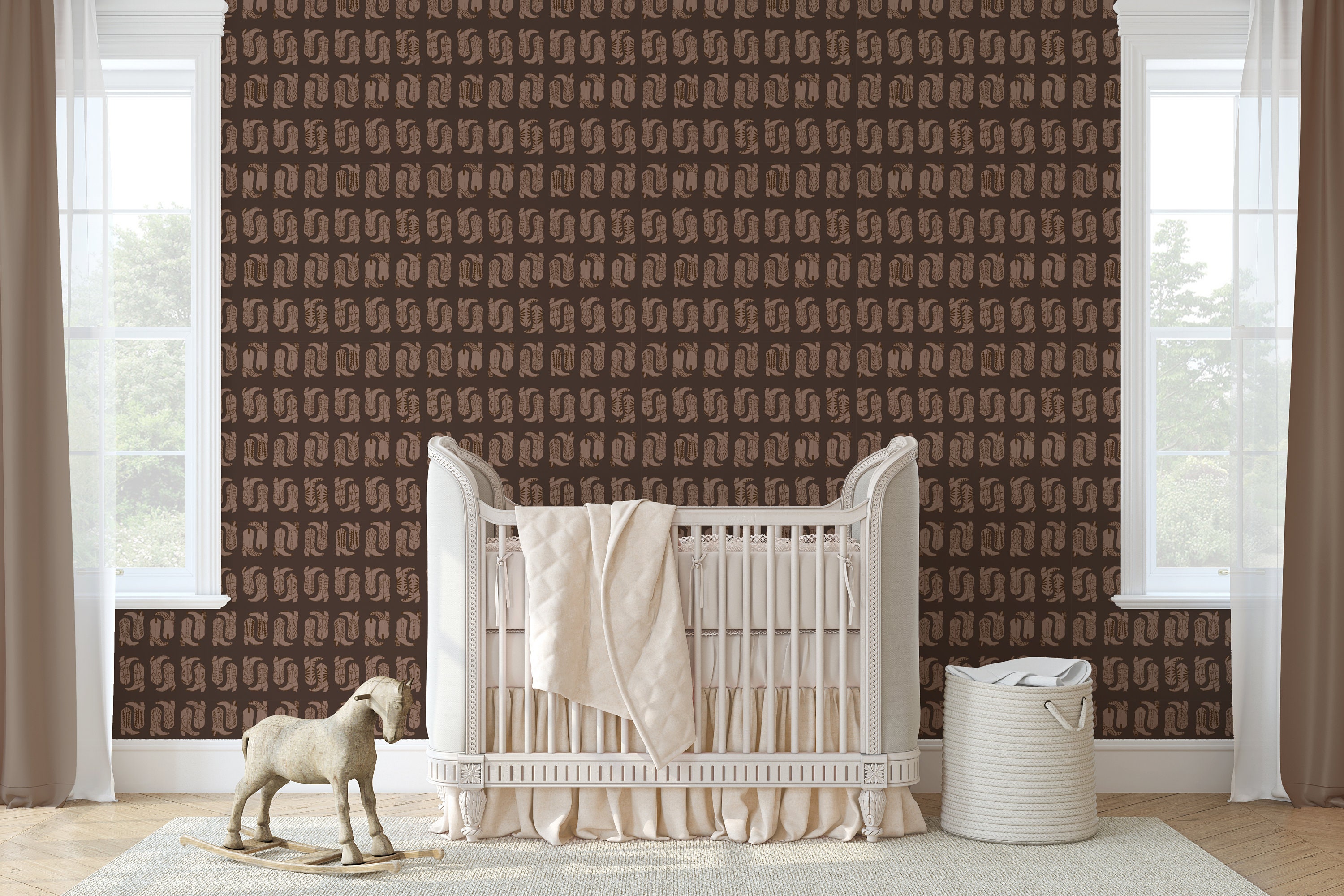 Cowgirl Boots Wallpaper: Brown Neutral Western Vintage Print Western ...