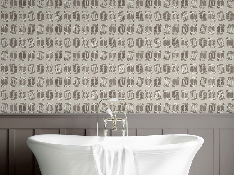 Cowgirl Boots Wallpaper: Beige Neutral Western Vintage Print Western ...