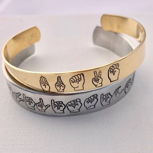 Word or Name in ASL / American Sign Language / Hand Stamped Cuff ...