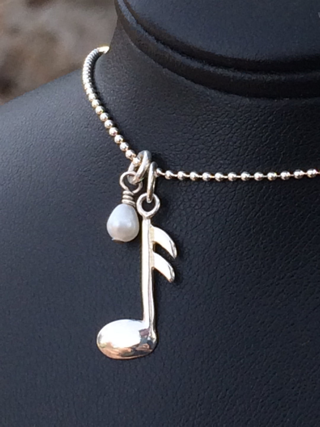 Sample Sale Music Note and Pearl Simple Charm Necklace Sterling ...
