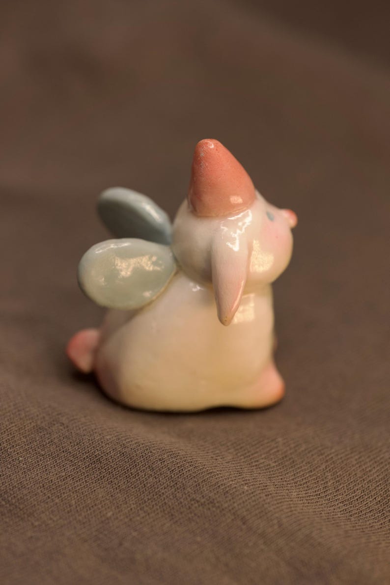 Cute Clay Bunny Figurine With Wings，flying Rabbit Ornament，creative ...