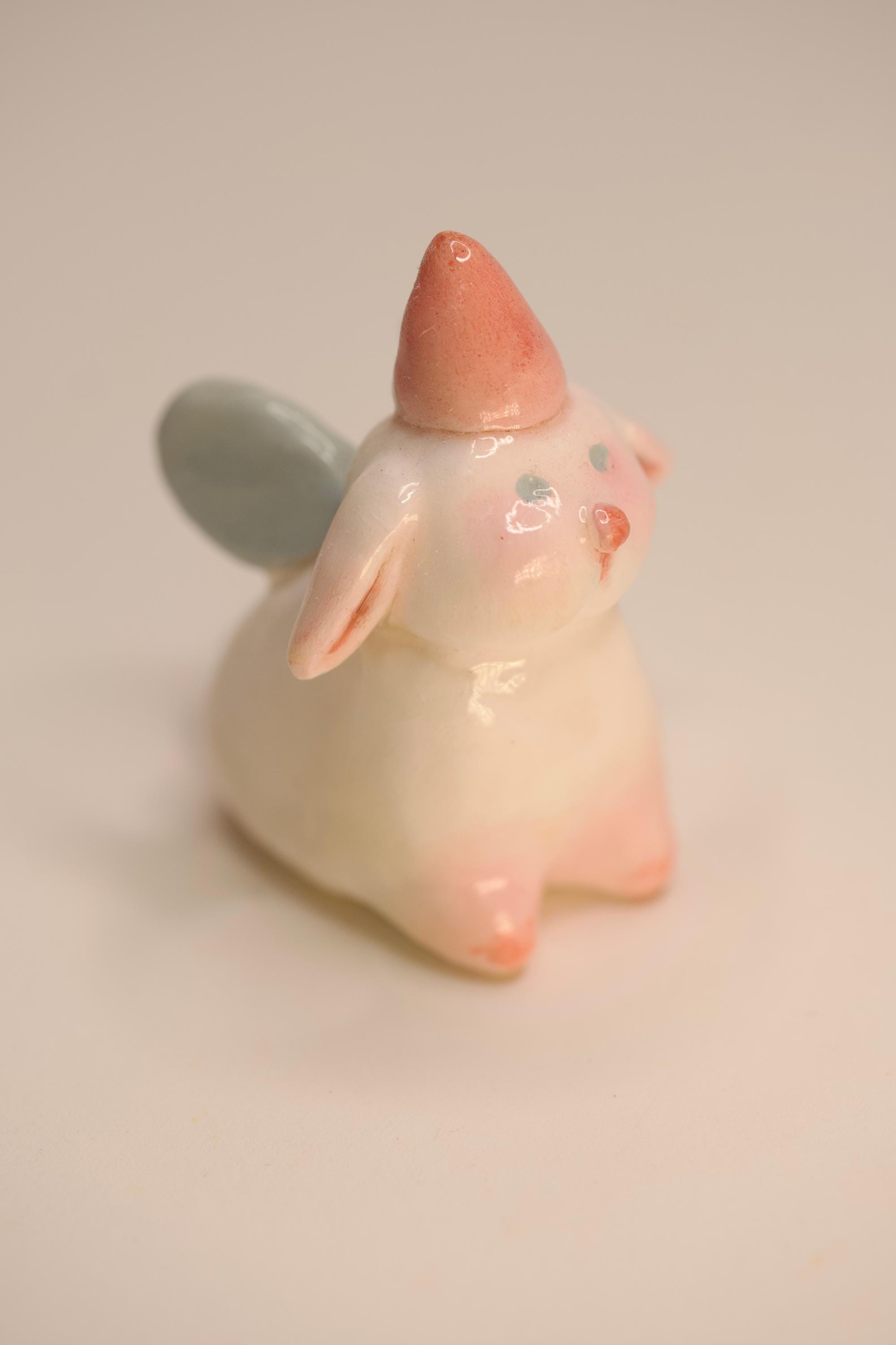 Cute Clay Bunny Figurine With Wings，flying Rabbit Ornament，creative ...