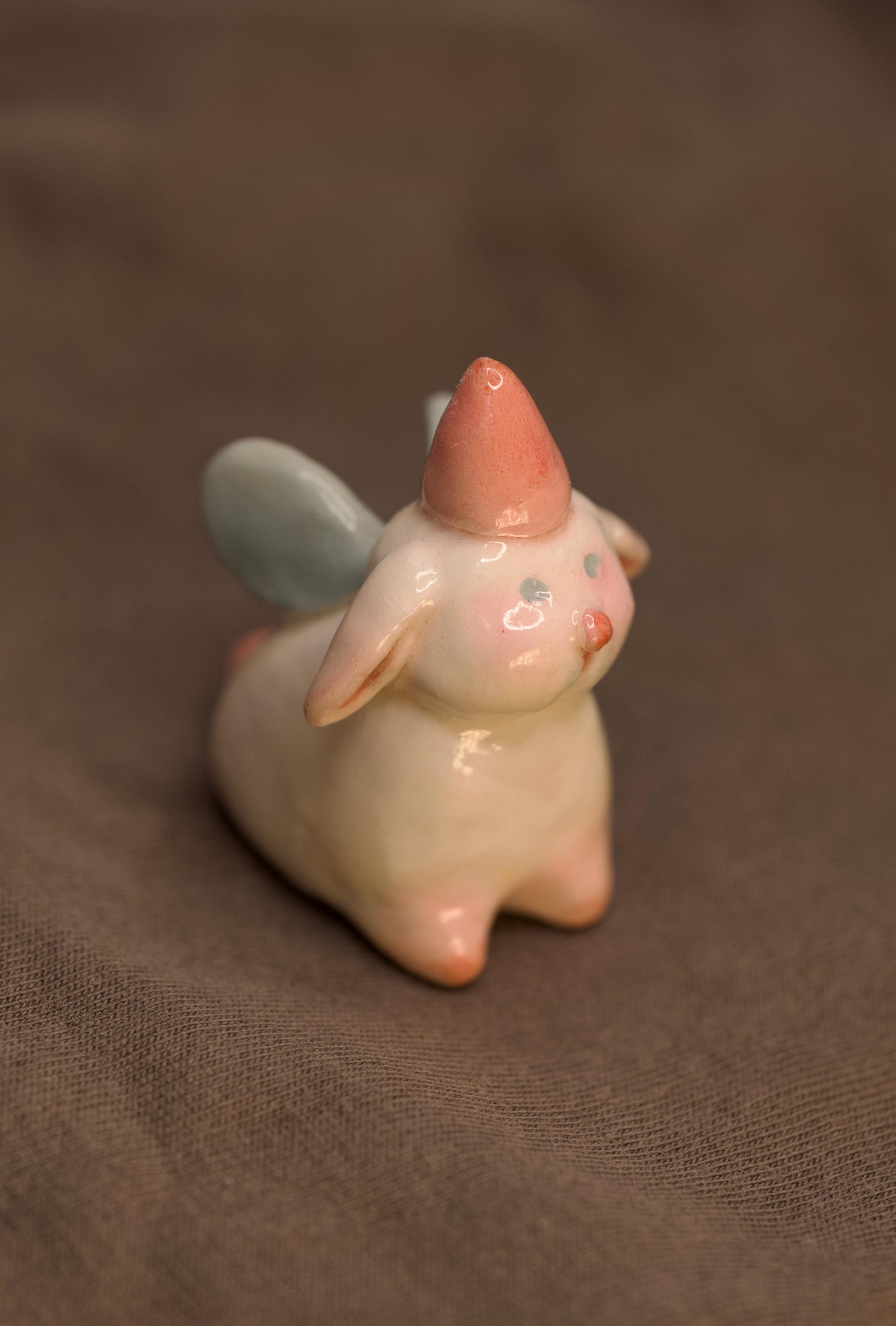 Cute Clay Bunny Figurine With Wings，flying Rabbit Ornament，creative ...