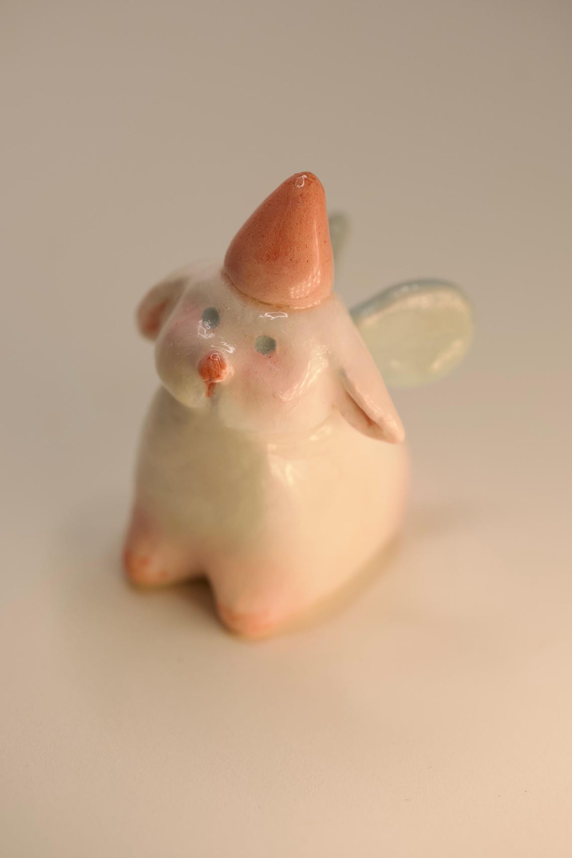 Cute Clay Bunny Figurine With Wings，flying Rabbit Ornament，creative ...