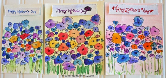 Items similar to Watercolor Flowers Happy Mothers Day Art Card on Etsy