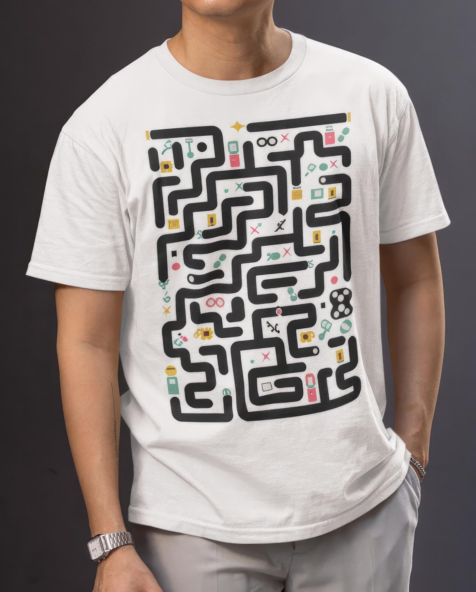 Virtual Maze Gamer T-shirt, Fun Digital Puzzle Graphic Tee, Labyrinth ...