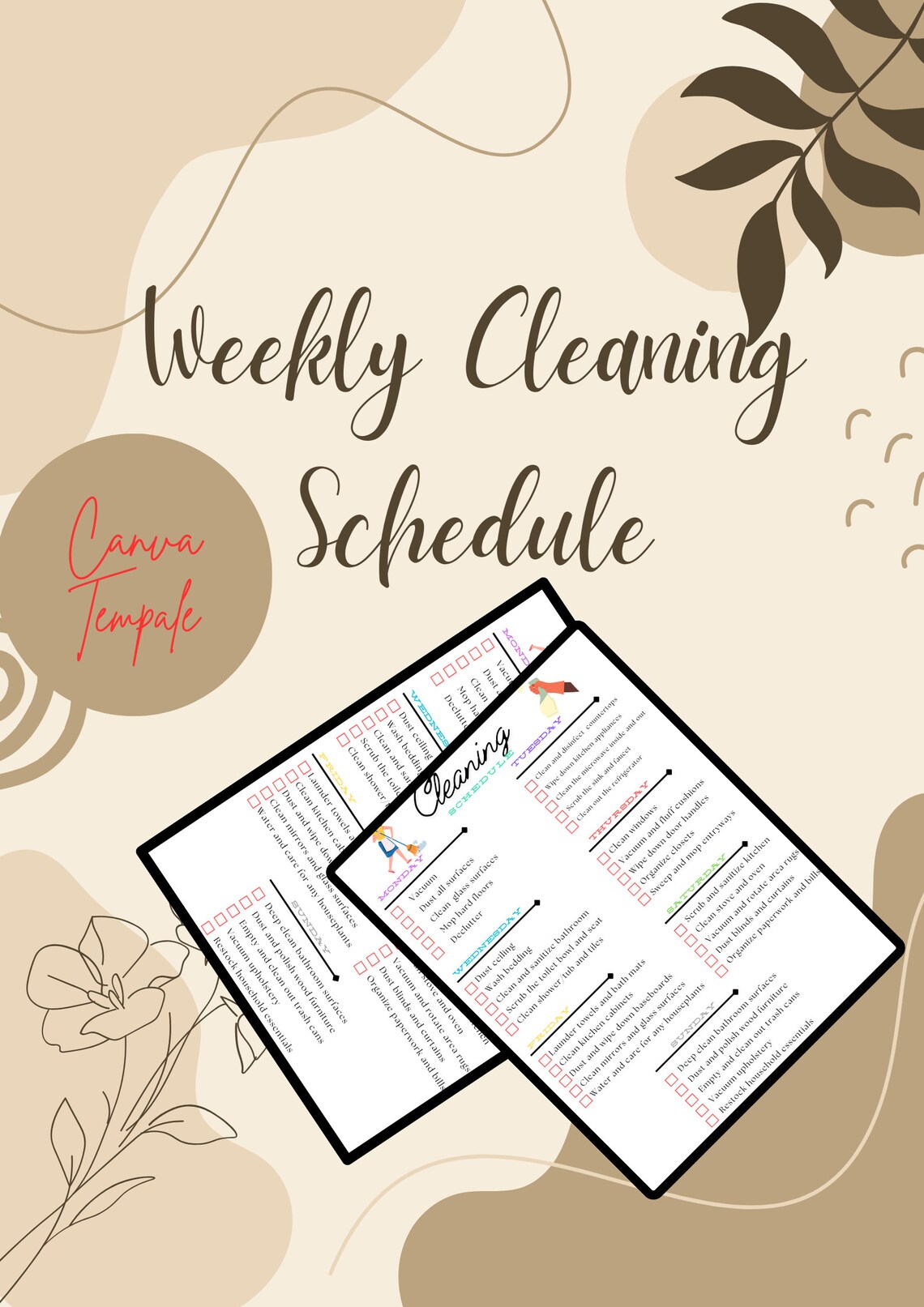 Editable Canva Template for Daily Cleaning Schedule - Etsy