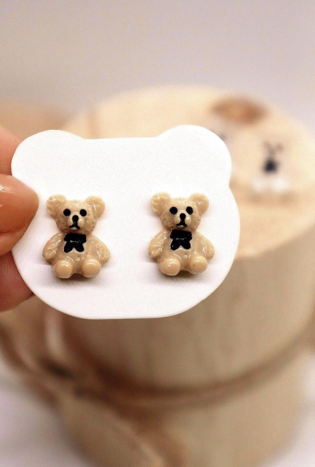 Bear Stud Earrings, Brown and Transparent Color, Push-back Fasteners ...