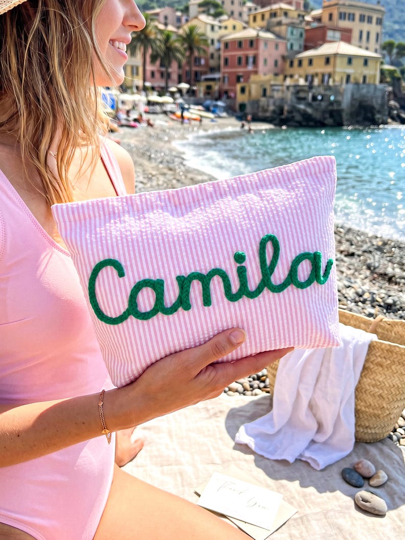Personalized Seersucker Crochet Makeup Bag,vacation Travel Pouch,name ...