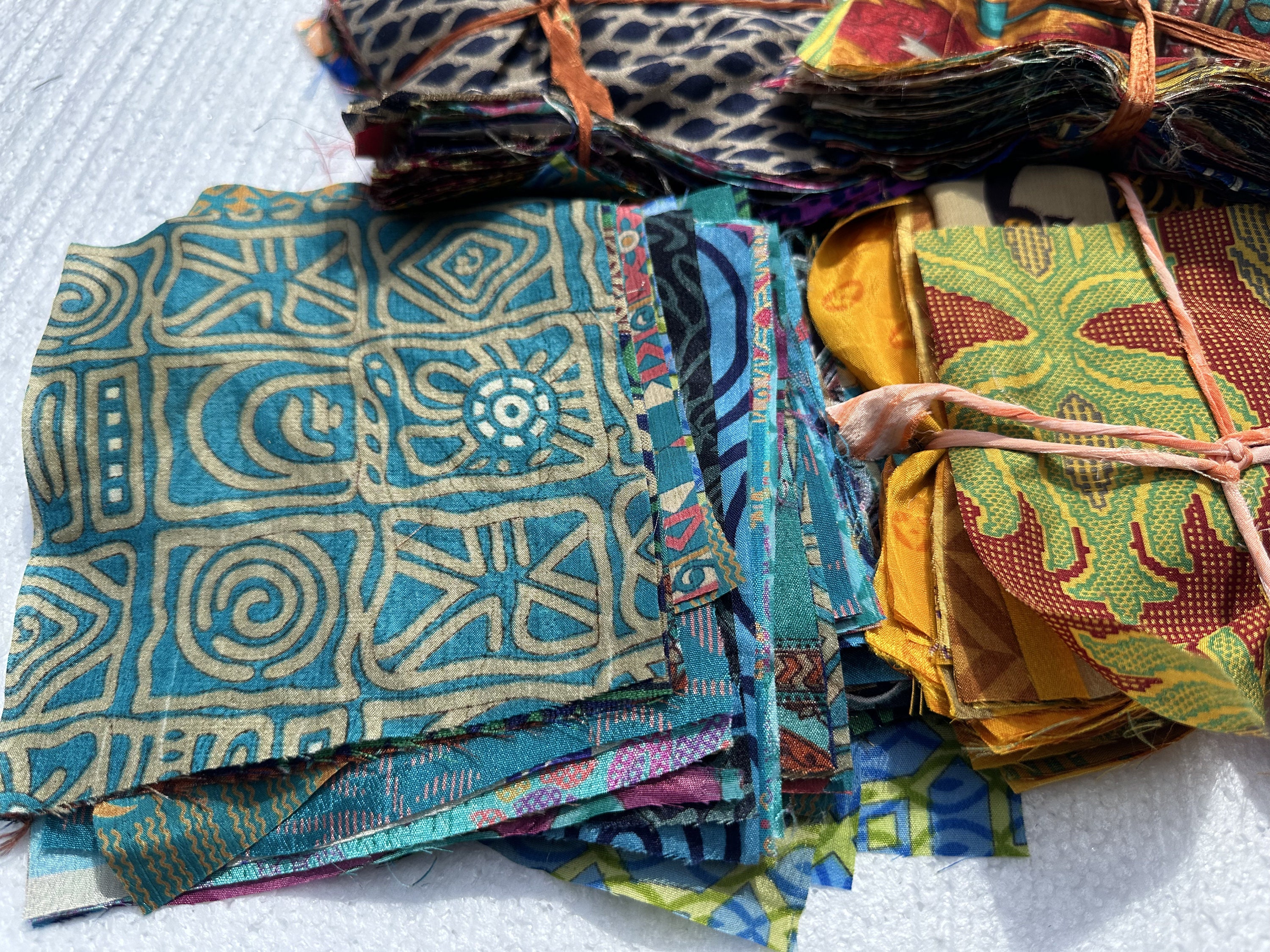 Mix Lot of Recycled Old Vintage Silk Sari Remnants, Silk Sari Scraps ...