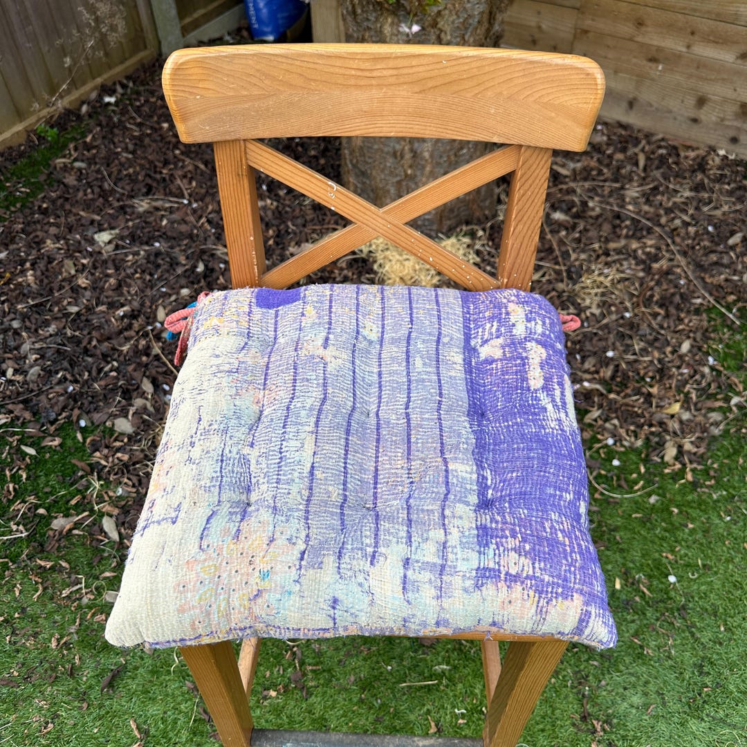 Handmade Indian Kantha Quilt Chair Pad Recycled Cotton Rustic Sari ...