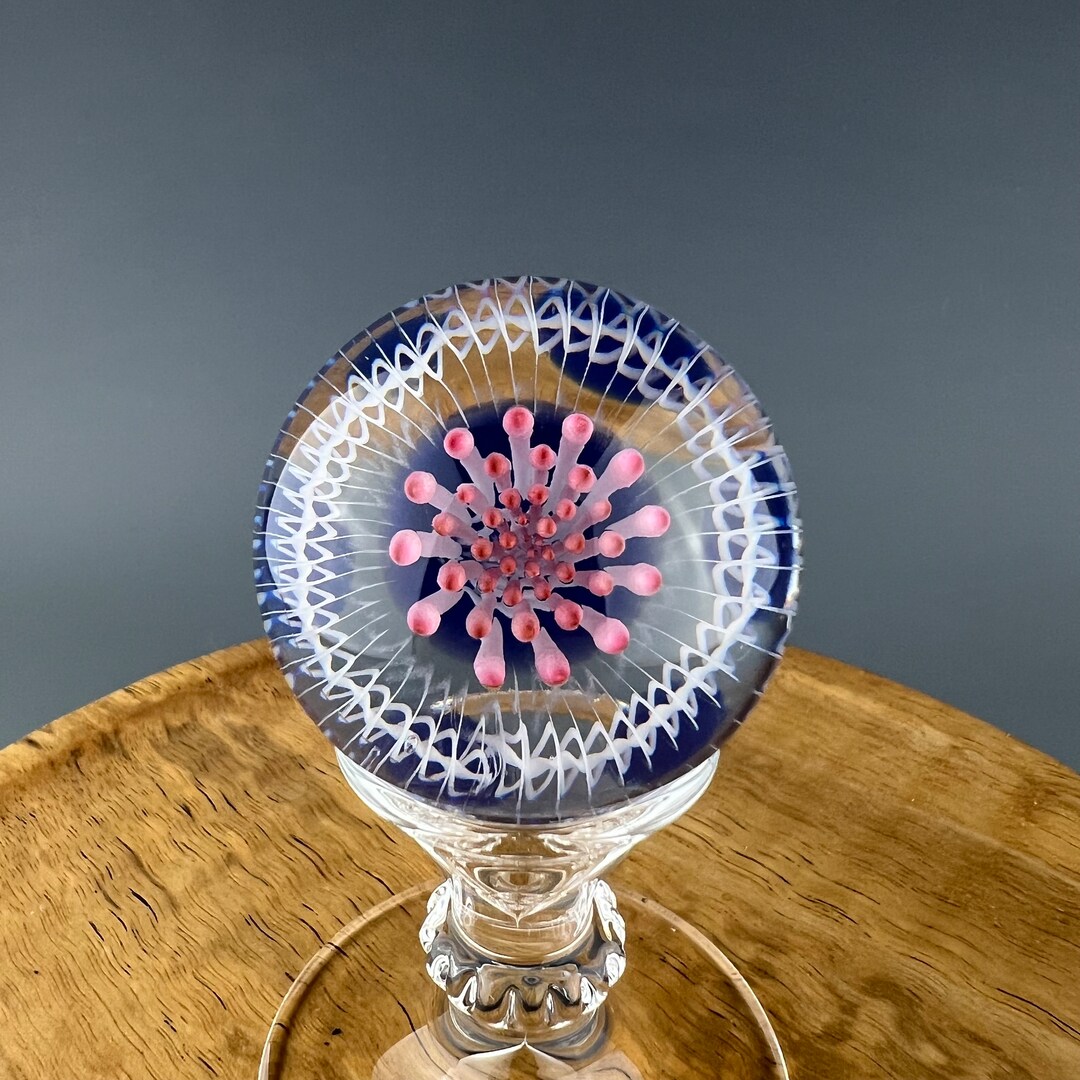 Gold-pink Bristle Burst and Cane, Marble With Stand Borosilicate Glass ...