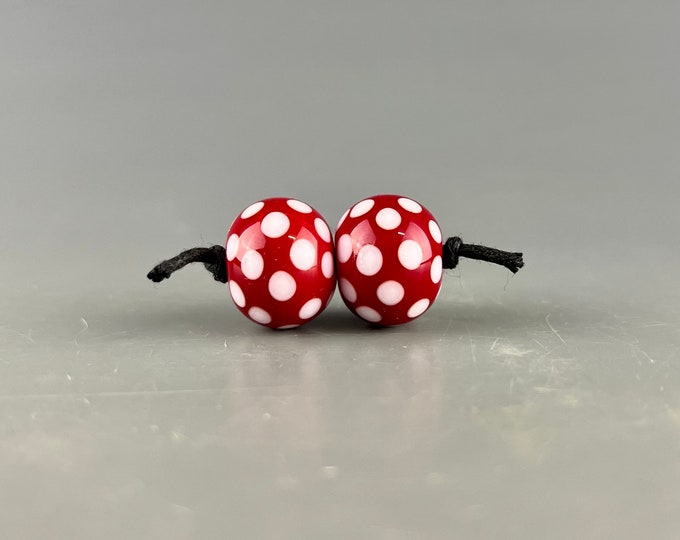 Red & White Dots Lampwork Glass Bead Pair by Shani Barrett - Etsy