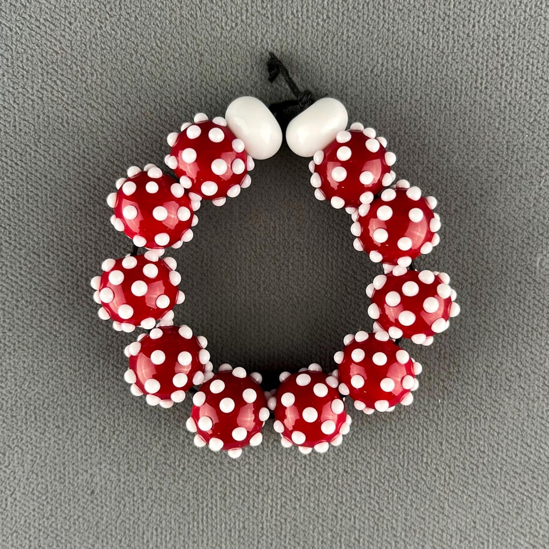 Red & White Bumps W/ Spacers (12) Lampwork Glass Beads by Shani Barrett ...