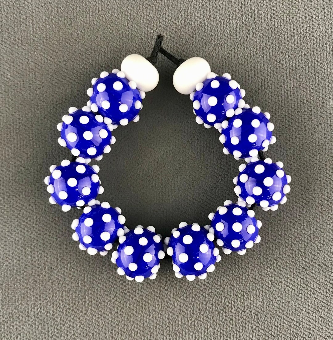 Lapis Blue & White Bumps W/ Spacers 12 Lampwork Glass Beads by Shani ...