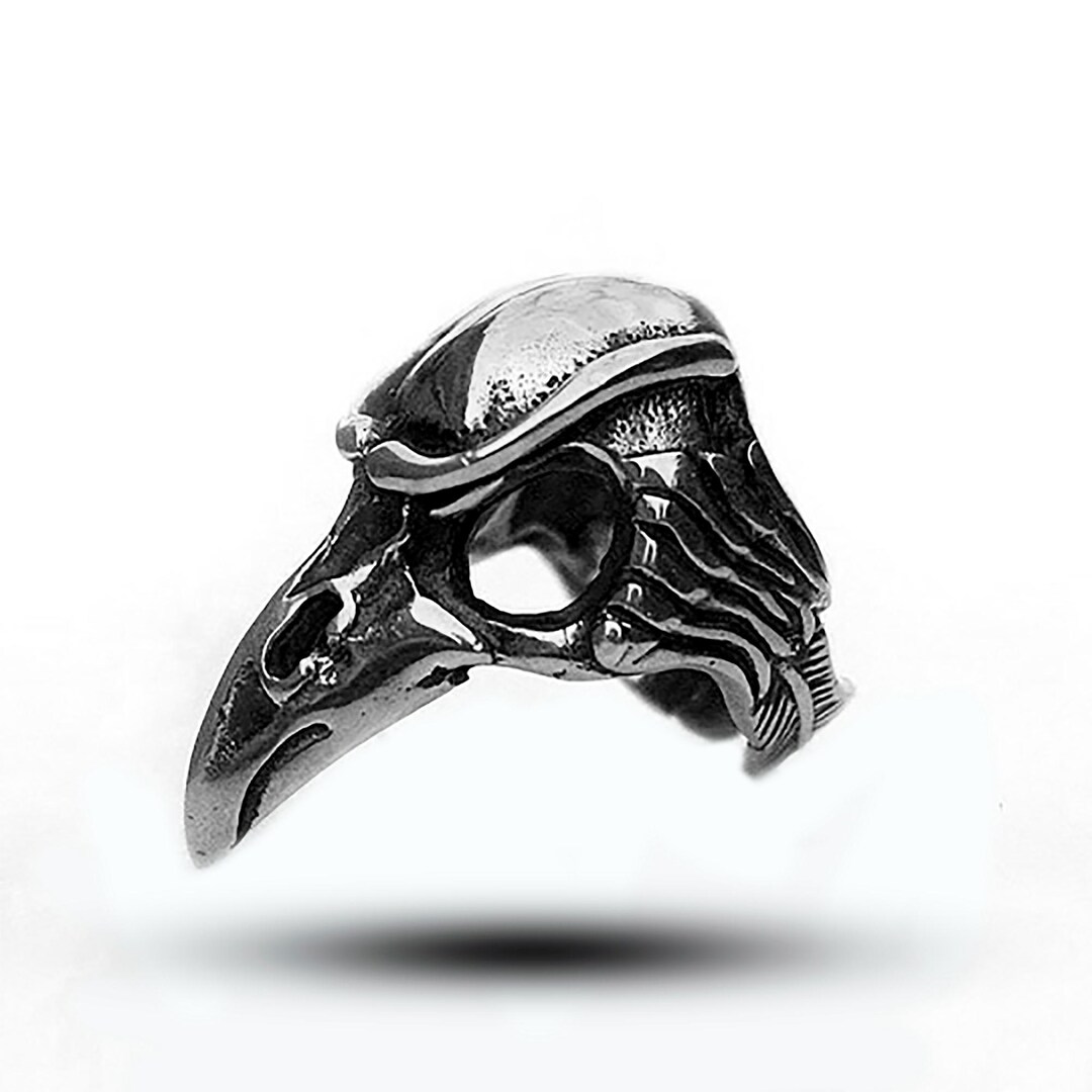 Silver Raven Skull Ring, Goth Mens Signet Ring, Raven Skull Jewelry ...
