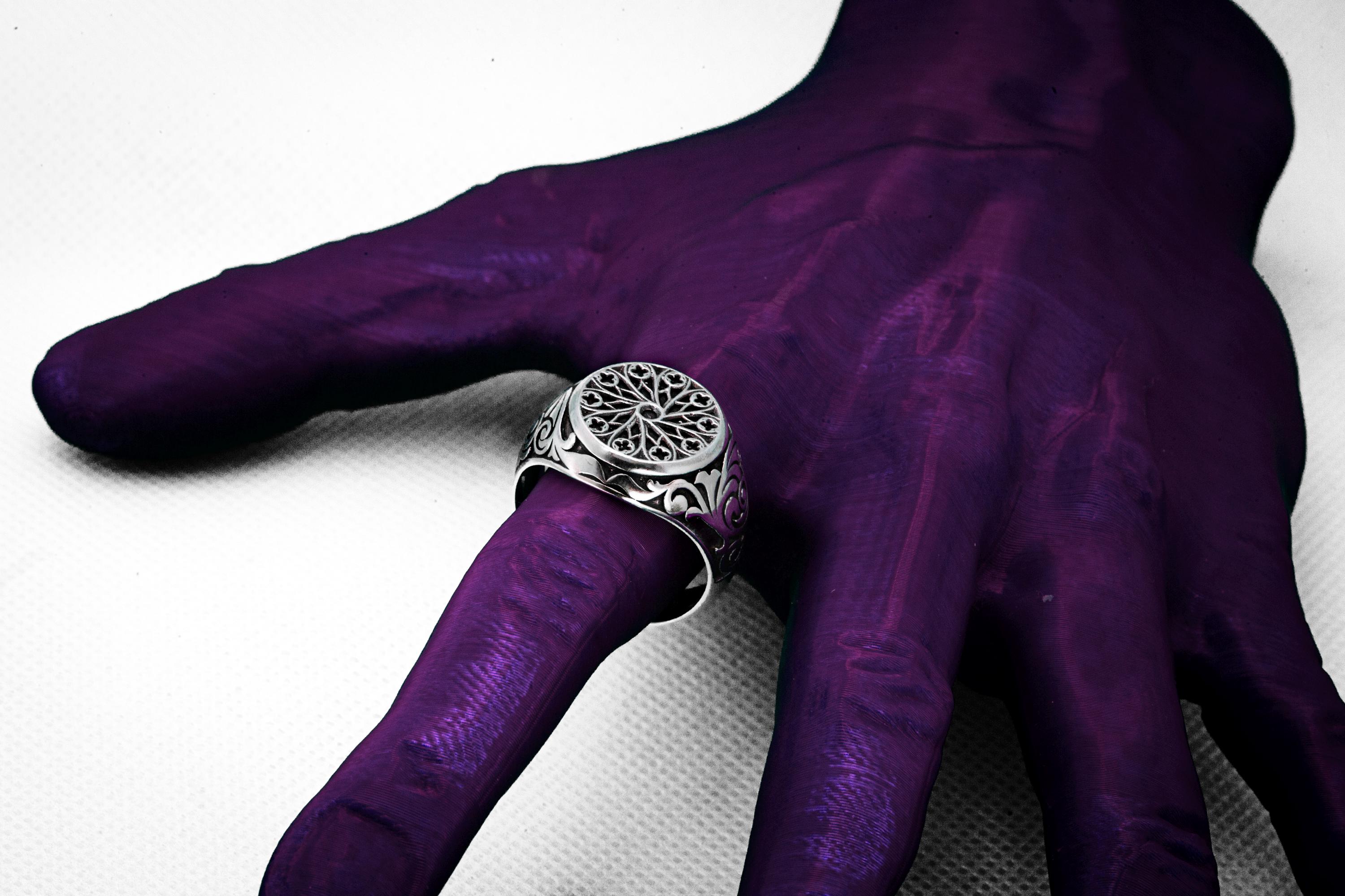 Medieval Gothic Ring, Filigree Ring Mens, Carved Patterned Monogram ...