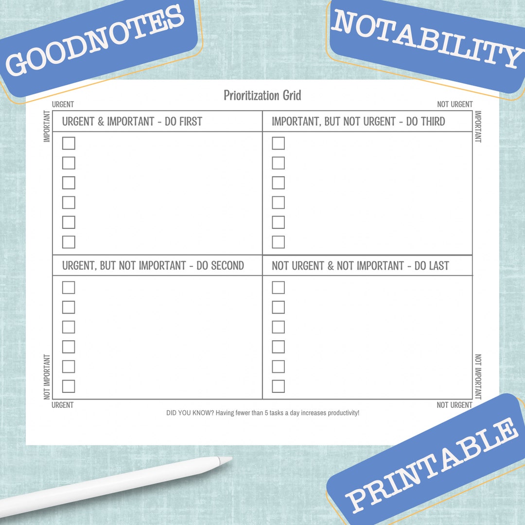 ADHD Prioritization Planner 4 Grid for Goodnotes, Notability, and ...