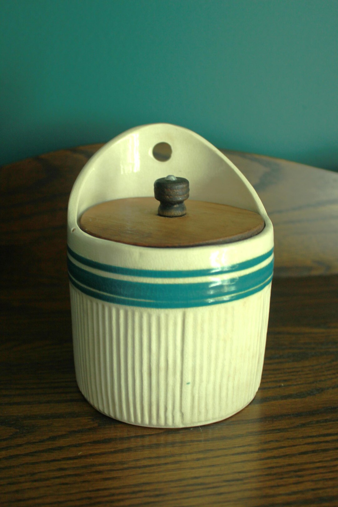 Antique Hull Ironstone Pottery Salt Box With Wooden Lid | Cream and ...