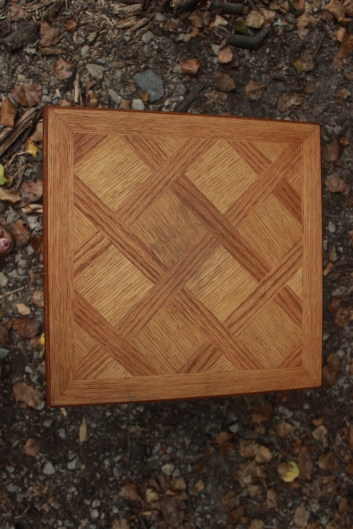 Oak Inlay Side Table Wood Plant Stand Cross Hatch Inlay Pattern - Etsy