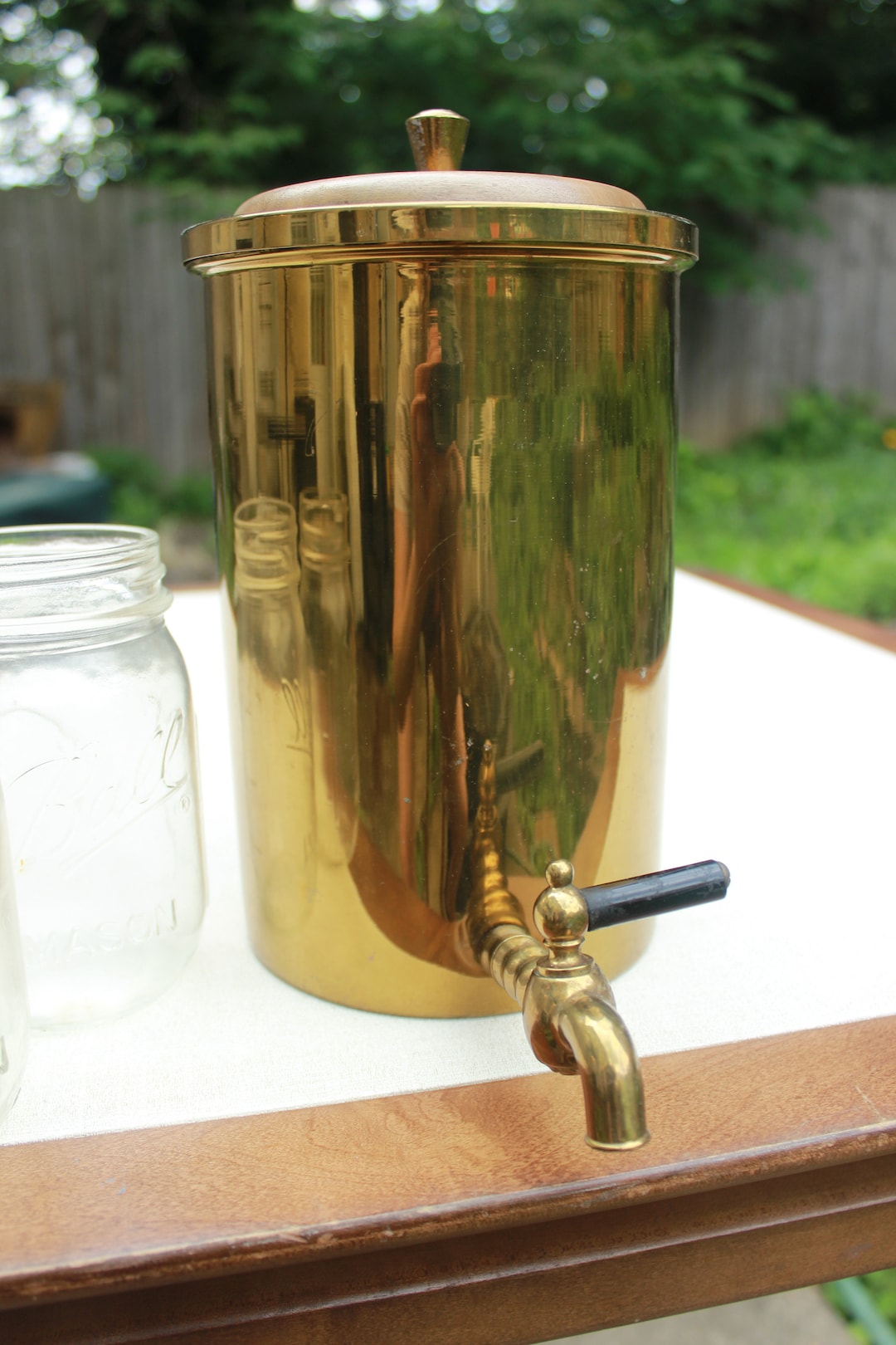 Vintage Brass Drink Dispenser | Mid-century Modern Brass and Wood ...