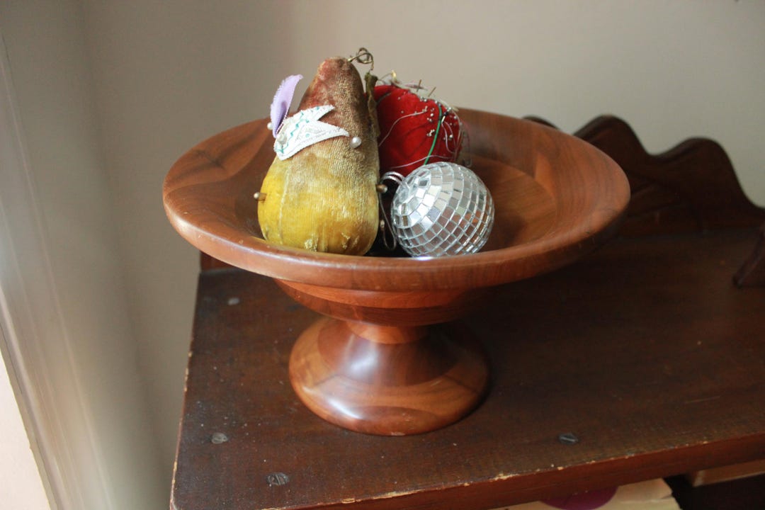 Mid-century Modern Walnut Wood Pedestal Bowl Solid Turned Wood Pedestal ...