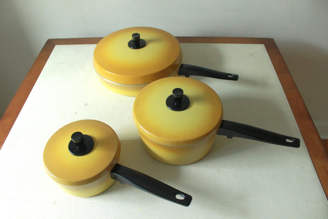 Vintage Six Piece Set of Kitchen Delight Yellow Ombre Pans With Lids ...