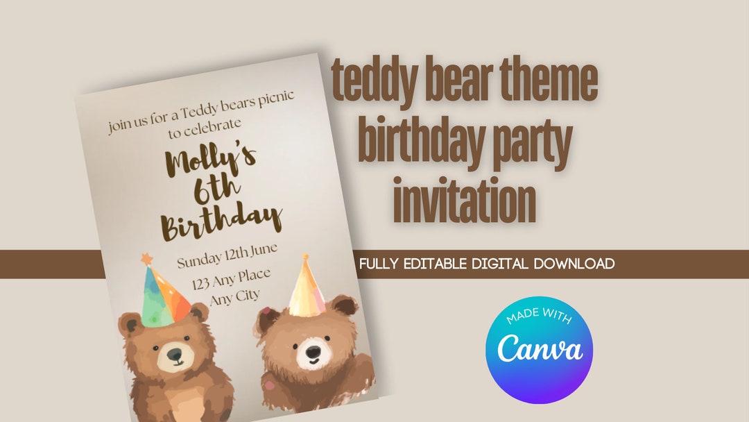Teddy Bear Theme Party Invitation / Teddy Bear's Picnic / Teddy Bear ...