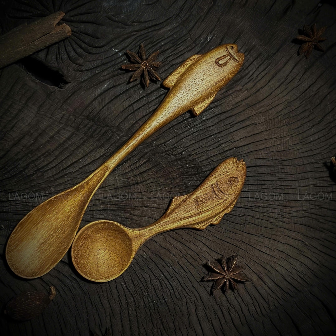 Set of 2 Wooden Fish Spoons, Wood Fish-shaped Spoons, Love Spoons, - Etsy