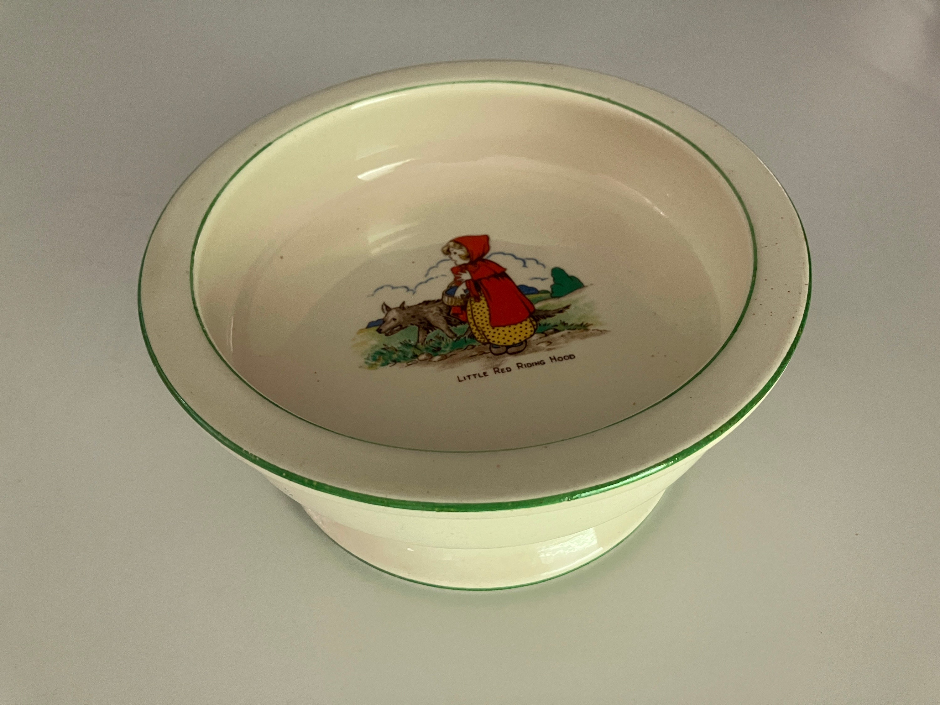 Antique Little Red Riding Hood Baby Dish Made in England Wind up Music ...