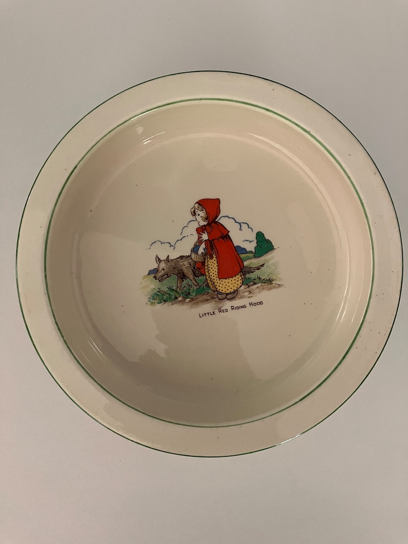 Antique Little Red Riding Hood Baby Dish Made in England Wind up Music ...