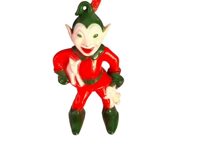Vintage Rosbro 1950s Mid Century Elf Ornament - Plastic Celluloid Elf ...