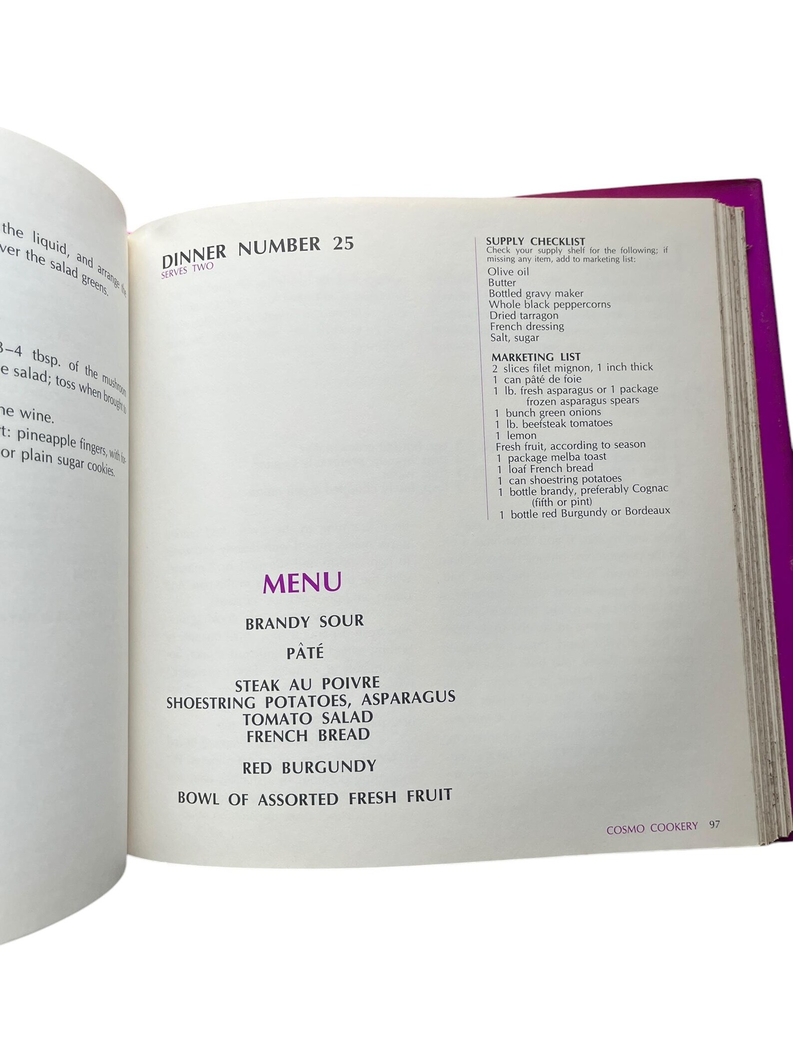 Vintage Cosmo Cookery 1971 Cosmopolitan Magazine First Drink to Last ...