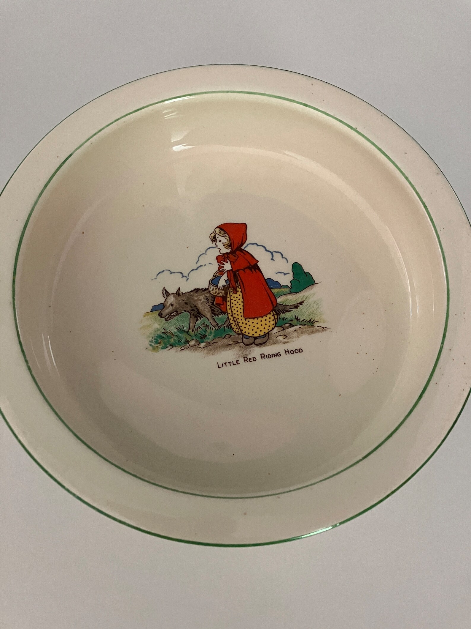 Antique Little Red Riding Hood Baby Dish Made in England Wind up Music ...