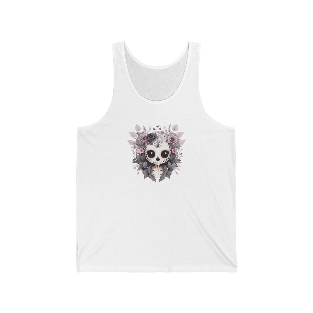 Unique Tank Top With Skull Design and Flower Crown in Soft Pastel Tones ...