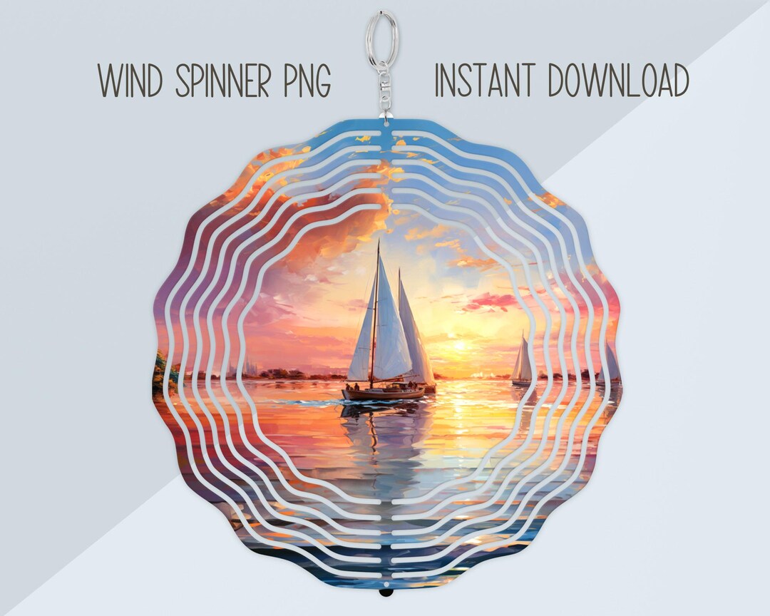 Sailboat Wind Spinner PNG, Colorful Wind Spinner Sublimation Design ...