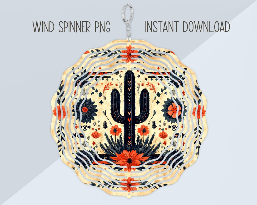 Southwestern Cactus Wind Spinner PNG, Aztec Sublimation Design (digital ...