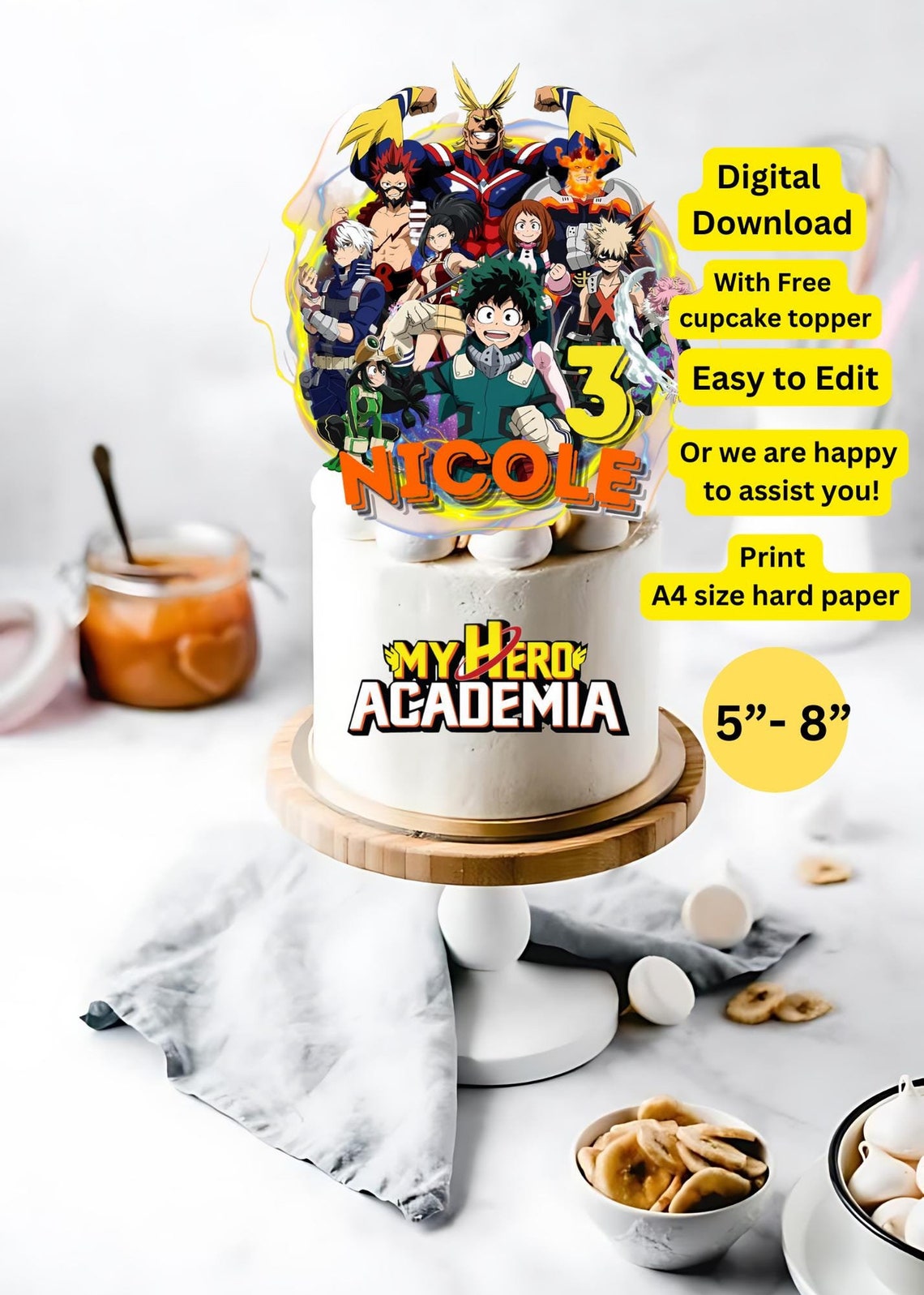 Editable Hero Academia Cake and Cupcake Topper, Cake and Cupcake Topper ...
