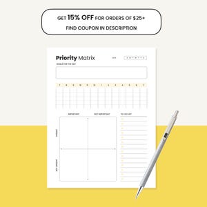 Priority Matrix Template Productivity Planner Daily to Do List Task ...