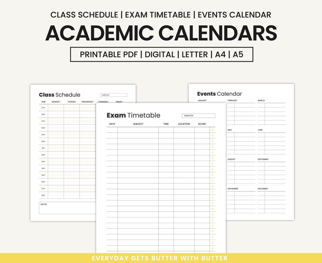 Calendar Academic Calendar Student Class Schedule Exam Schedule Events ...