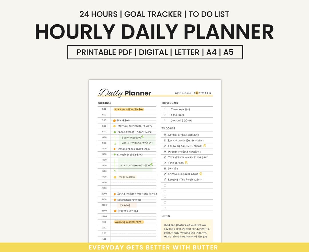 Planner Daily Planner Hourly Planner Daily Schedule Tracker Daily to Do ...