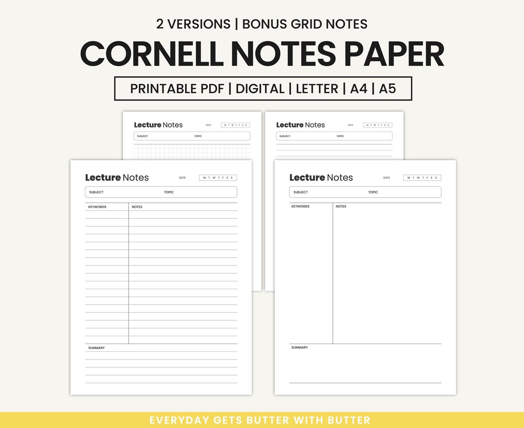 Cornell Notes Printable Cornell Notes Template Cornell Method Cornell ...