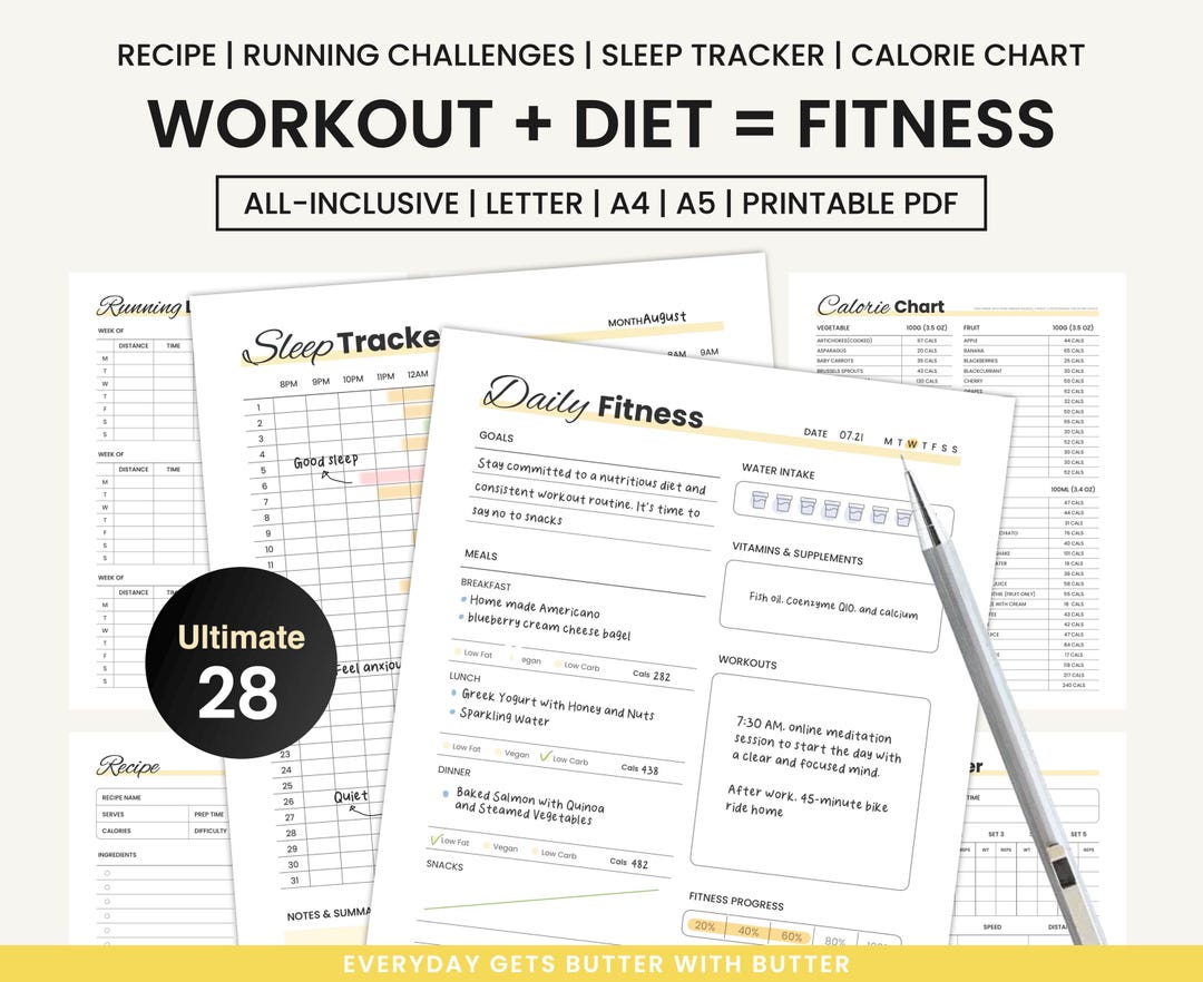 Planner Fitness Planner Printable Planner Workout Planner Weight Loss ...